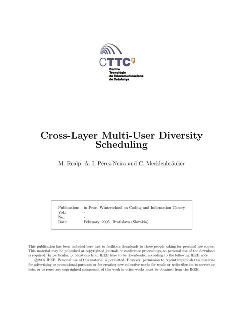 Pdf Cross Layer Multi User Diversity Scheduling
