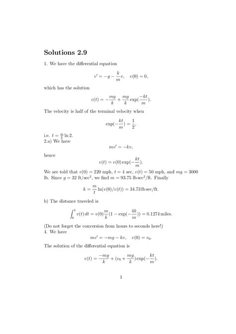 Homework Solutions Introduction To Differential Equations Math 2214 Docsity