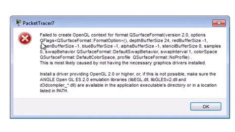 Solved Cisco Packet Tracer Error Failed To Create Opengl Video