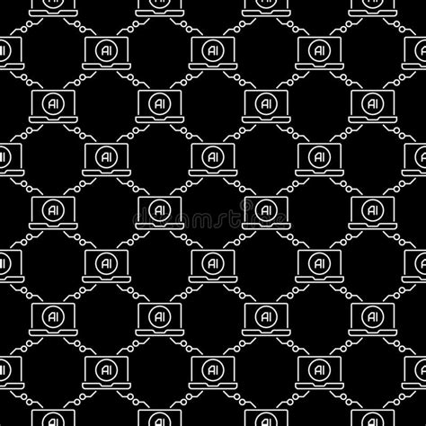 Artificial Intelligence Laptop Vector Ai Dark Seamless Pattern In Thin Line Style Stock Vector