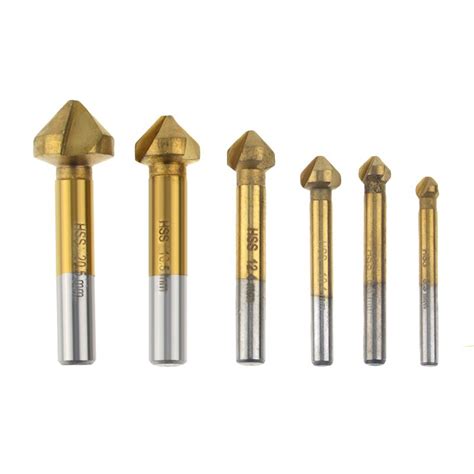 ๑6pcs 3 Flute 90 Degree Hss Chamfer Chamfering Cutter End Mill Tool Round Shank Countersink