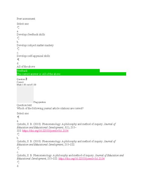 Univ 1001 Self Quiz Unit 2 Peer Assessment Peer Assessment Select One A Develops Feedback