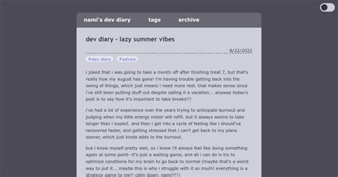 Dev Diary Lazy Summer Vibes Nami S Dev Diary