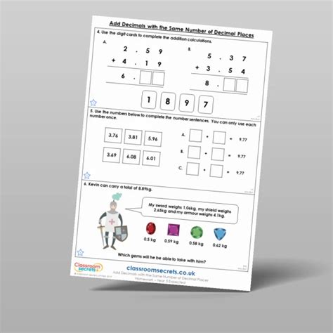 Year 5 Add Decimals With The Same Number Of Decimal Places Mixed Activity Resource Classroom