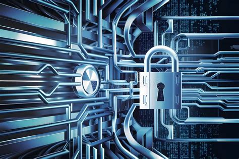 Padlock Icon Within A Complex Interface Of Cyber Security Network Lines And Glowing Dots