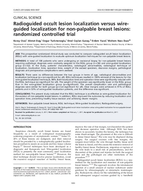 Pdf Radioguided Occult Lesion Localization Versus Wire Guided Localization For Non Palpable
