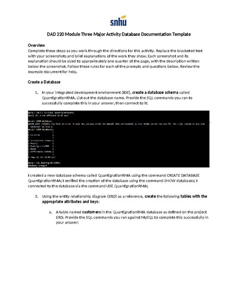 Dad 220 Module Three Major Activity Database Documentation Replace