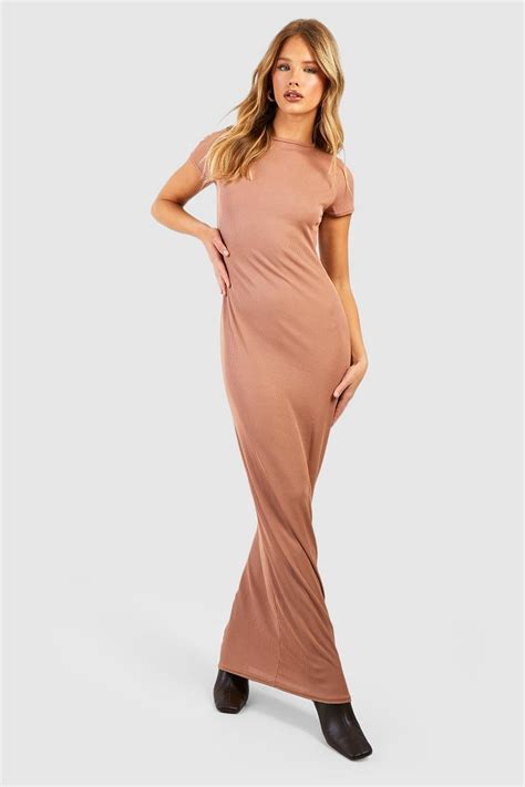 Contour Rib Short Sleeve Maxi Dress Boohoo