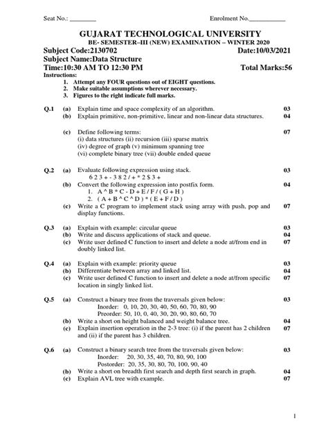 Data Structures Exam Questions Covering Stacks Queues Linked Lists Trees Searching And