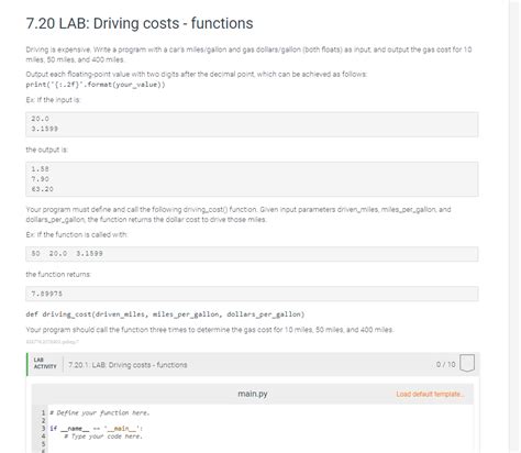 Solved 7 20 LAB Driving Costs Functions Driving Is Chegg Com