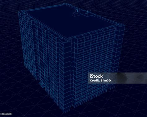 어두운 배경에 파란색 선 와이어 프레임 다층 건물 3d 벡터 일러스트 건물의 층에 대한 스톡 벡터 아트 및 기타 이미지 건물의 층 아파트 와이어 프레임 모델 Istock