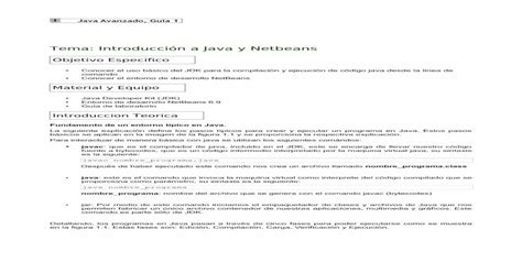 Tema Introducción A Java Y Netbeans · 1 Java Avanzado Guía 1 Tema Introducción A Java Y