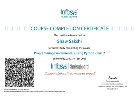 Infosysspringboard Certification Programmingfundamentalsusingpythonpart2 Sakshi Shaw