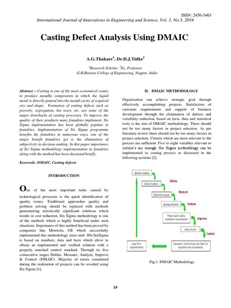 Casting Defect Analysis Using Dmaic Pdf Six Sigma Cognition