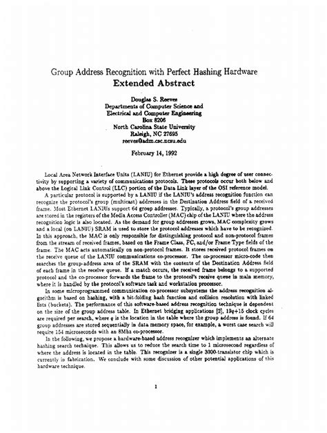 Group Address Recognition With Perfect Hashing Hardware Extended Abstract Ieee Conference