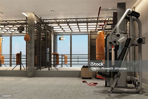 로프트 스타일과 카펫 바닥 3d 렌더링 장비 훈련 복싱 링 복싱 체육관 0명에 대한 스톡 사진 및 기타 이미지 0명 3차원 형태 가정의 방 Istock