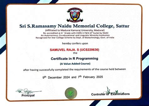 Rprogramming Datascience Upskilling Valueaddedcourse Computerscience Samuvel Raja S