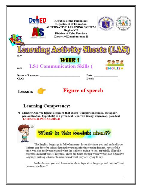 Week1 Ls1 Eng Las Figure Of Speech Pdf Metaphor Rhetorical Techniques
