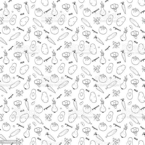 야채 완벽 한 패턴입니다 채식 건강 바이오 식품 배경 비건 유기농 에코 제품 후추 토마토 오이 당근 감자 아보카도 콩 및 완두콩