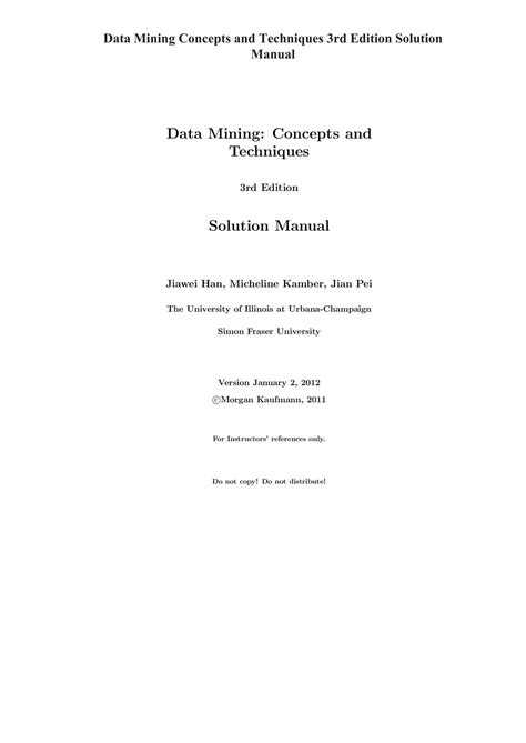 Solutions Manual For Data Mining Concepts And Techniques 3rd Edition By Jiawei Han Micheline