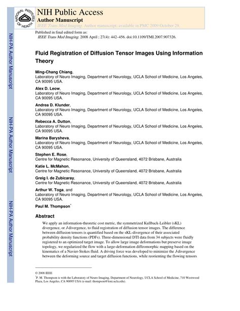 Pdf Fluid Registration Of Diffusion Tensor Images Using Information