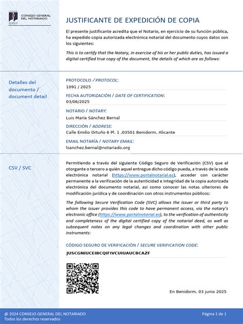 Justificante De Expedición De Copia Detalles Del Documento Document