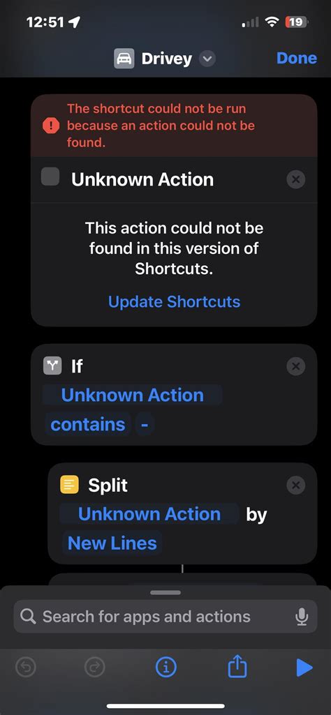 Getting Unknown Action Error In Drivey Shortcut Rshortcuts