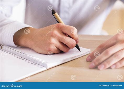 Man Writing In Notepad Closeup Stock Photo Image Of Blank Diary 76485192