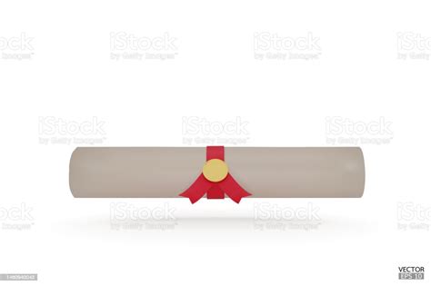 졸업장 흰색 배경에 격리된 빨간 리본이 있는 종이 두루마리를 닫습니다 졸업 학위 메달과 함께 스크롤 교육 증명서 졸업 스크롤 아이콘입니다 3d 벡터 그림입니다 3차원 형태에