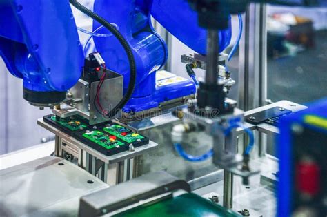Robots For Assembling Electronic Circuit Boards In Factories Stock