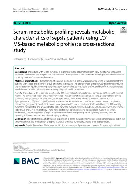 Pdf Serum Metabolite Profiling Reveals Metabolic Characteristics Of