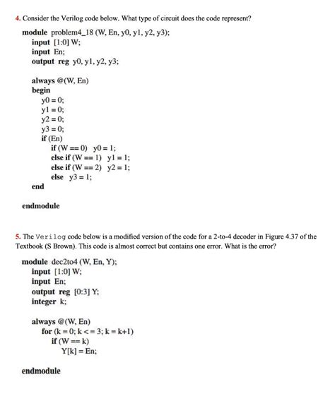 Solved 4 Consider The Verilog Code Below What Type Of