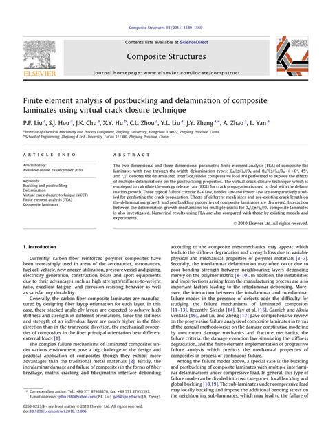 Pdf Finite Element Analysis Of Postbuckling And Delamination Of Composite Laminates Using
