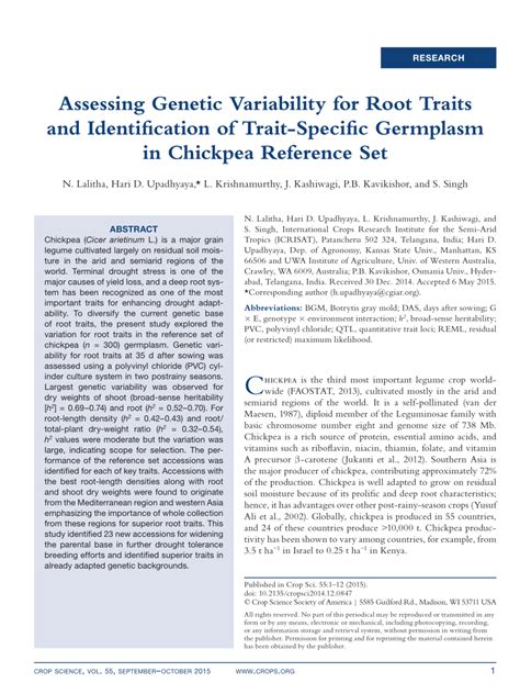 Pdf Assessing Genetic Variability For Root Traits And Identification