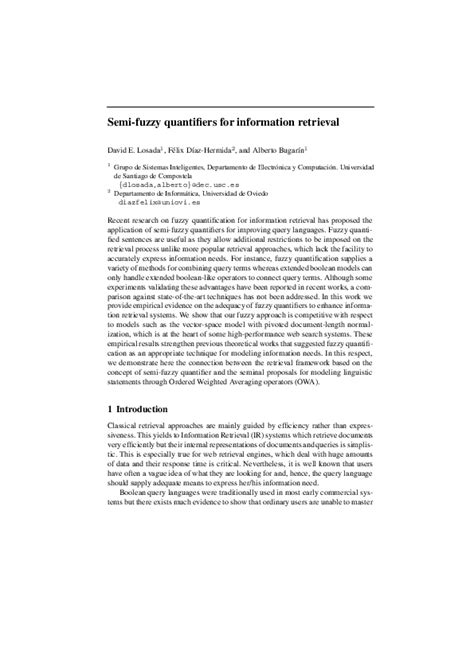 Pdf Semi Fuzzy Quantifiers For Information Retrieval