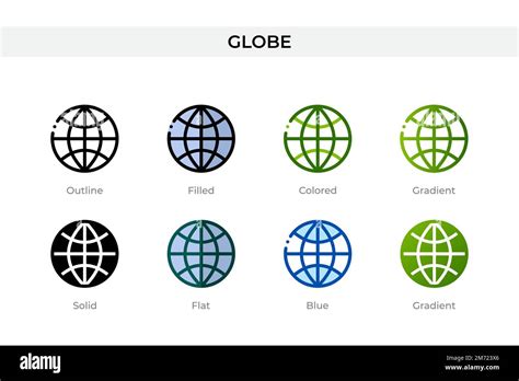 Globe Icon In Different Style Globe Vector Icons Designed In Outline Solid Colored Filled
