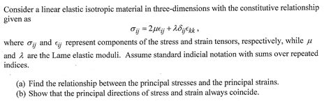 Solved Consider A Linear Elastic Isotropic Material In Chegg Com