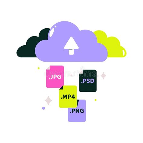 Cloud Uploading Media Files In Flat Vector Illustration Symbolizing Cloud Storage Data Backup
