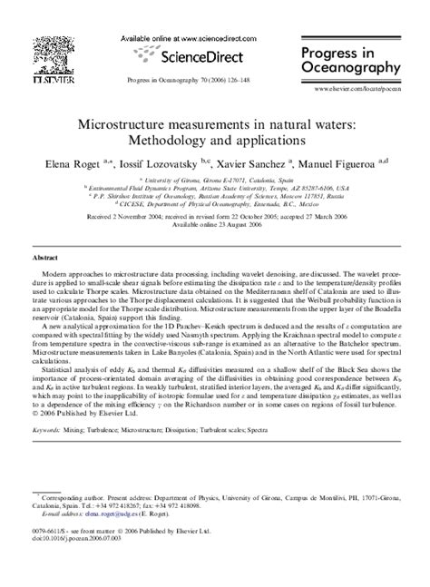 Pdf Microstructure Measurements In Natural Waters Methodology And Applications