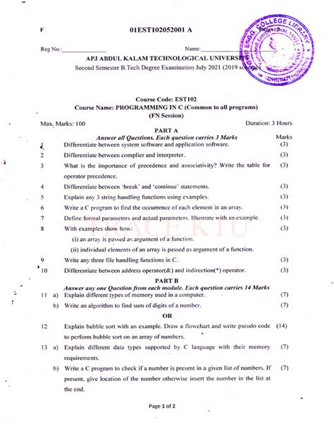 Est102 Prog In C A July 2021 Pdf String Computer Science