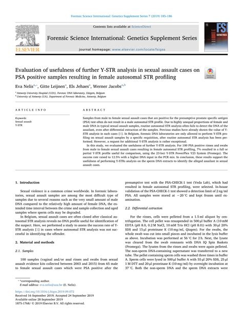 PDF Evaluation Of Usefulness Of Further Y STR Analysis In Sexual Assault Cases On PSA Positive