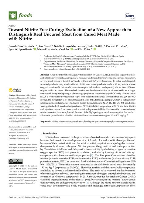 Pdf Toward Nitrite Free Curing Evaluation Of A New Approach To Distinguish Real Uncured Meat