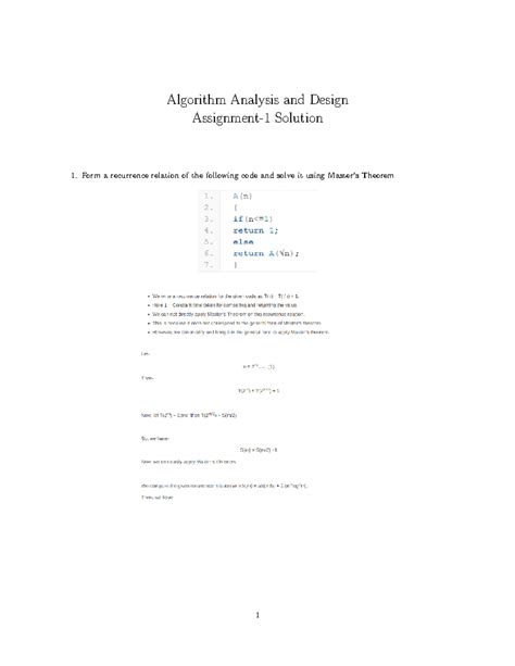Ada Assignment 1 Solutions Algorithm Analysis And Design Assignment 1