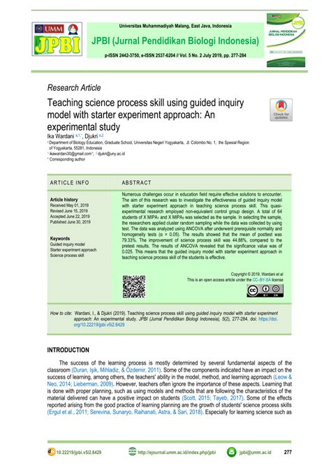 Pdf Teaching Science Process Skill Using Guided Inquiry Model With