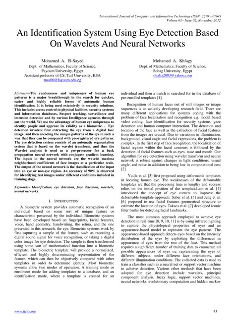 Pdf An Identification System Using Eye Detection Based On Wavelets And Neural Networks