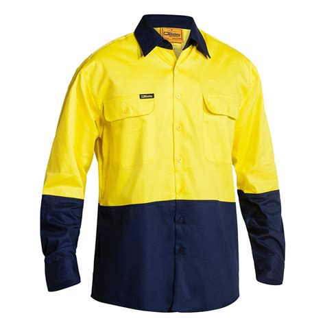 Bisley Hi Vis Drill Long Sleeve Shirt Yellownavy The Workwear Store