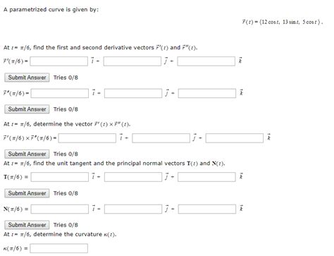 solved a parametrized curve is given by f t 12 cost 13