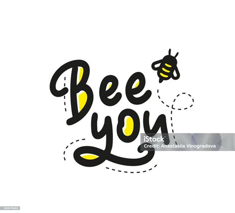 너가 되라 손으로 그린 동기 부여 문구 꿀벌과 문자 현대 브러시 서예 벡터 스톡 일러스트레이션 흰색 배경에서 격리되었습니다 검은