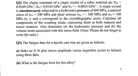 Solved Q2 The Elastic Constants Of A Single Crystal Of A