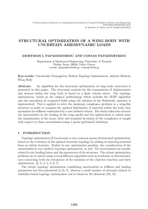Pdf Structural Optimization Of A Wing Body With Uncertain Aerodynamic Loads